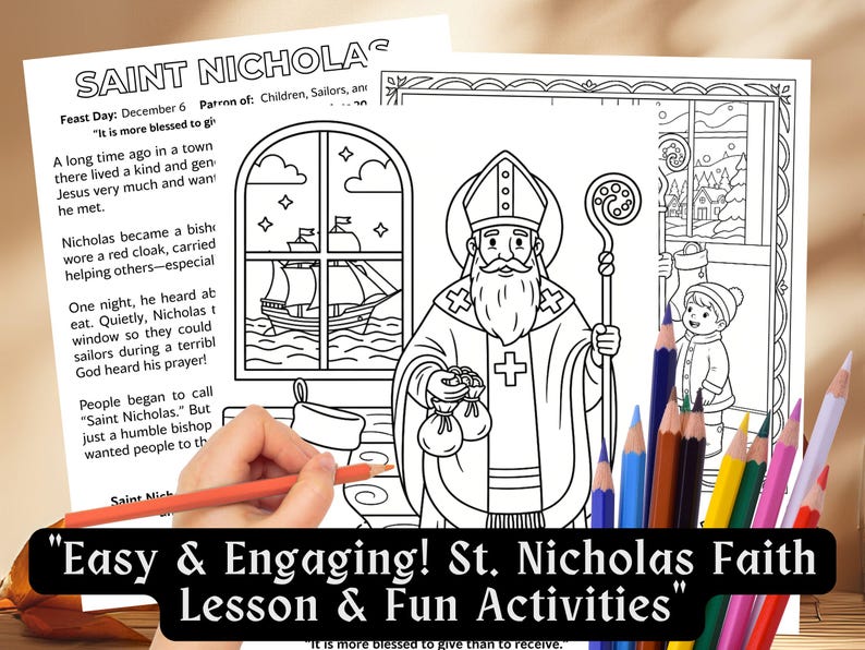 Saint Nicholas Day Activity Placemat Kids Catholic Saint Bookmark St ...