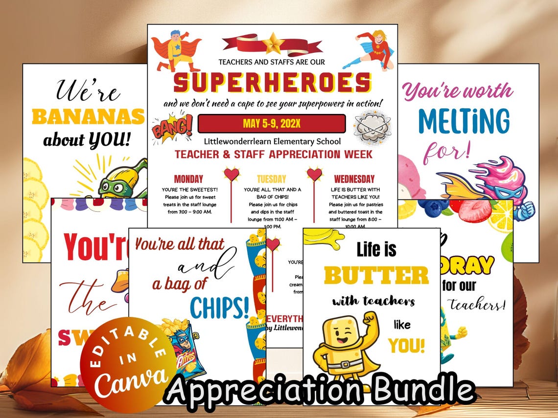 Superhero Teacher Appreciation Week Bundle Superhero Theme Appreciation ...