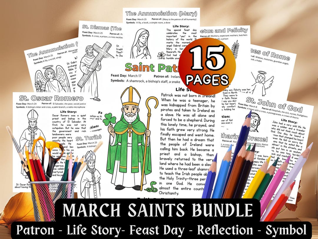 Catholic Saints March Feast Day Coloring Pages Bundle Kids Monthly ...
