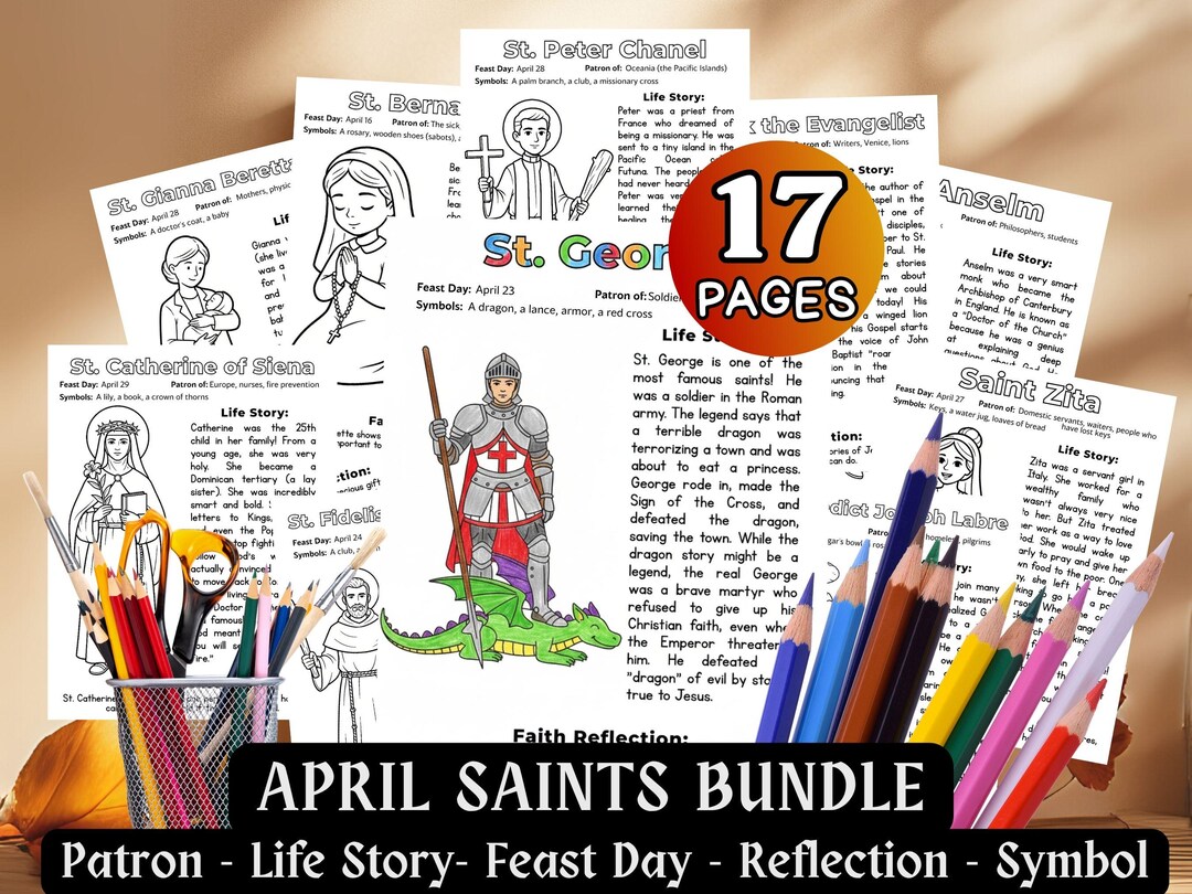 April Catholic Saints Coloring Pages Bundle Kids Monthly Saints ...