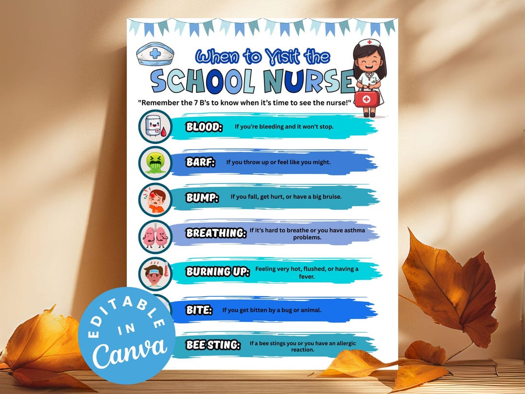 7bs When to Visit the School Nurse Printable 7b's Clinic Sign for ...
