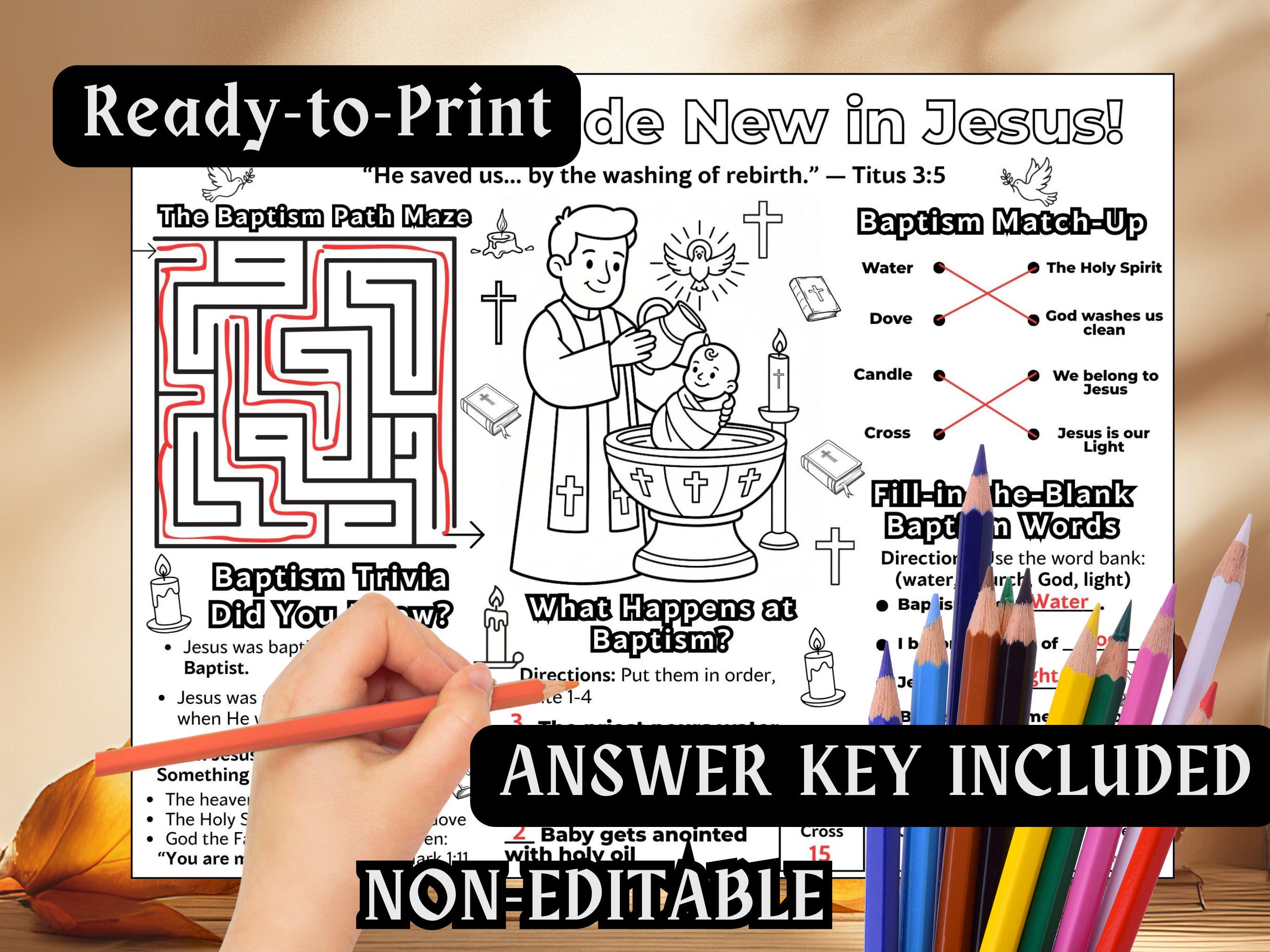 Catholic Baptism Activity Placemat Kids Baptism of Jesus Coloring Pages ...