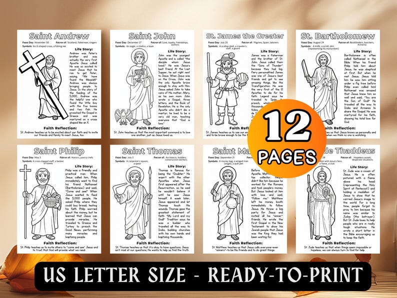 12 Apostles of Jesus Coloring Pages Catholic Saints Bundle Jesus ...