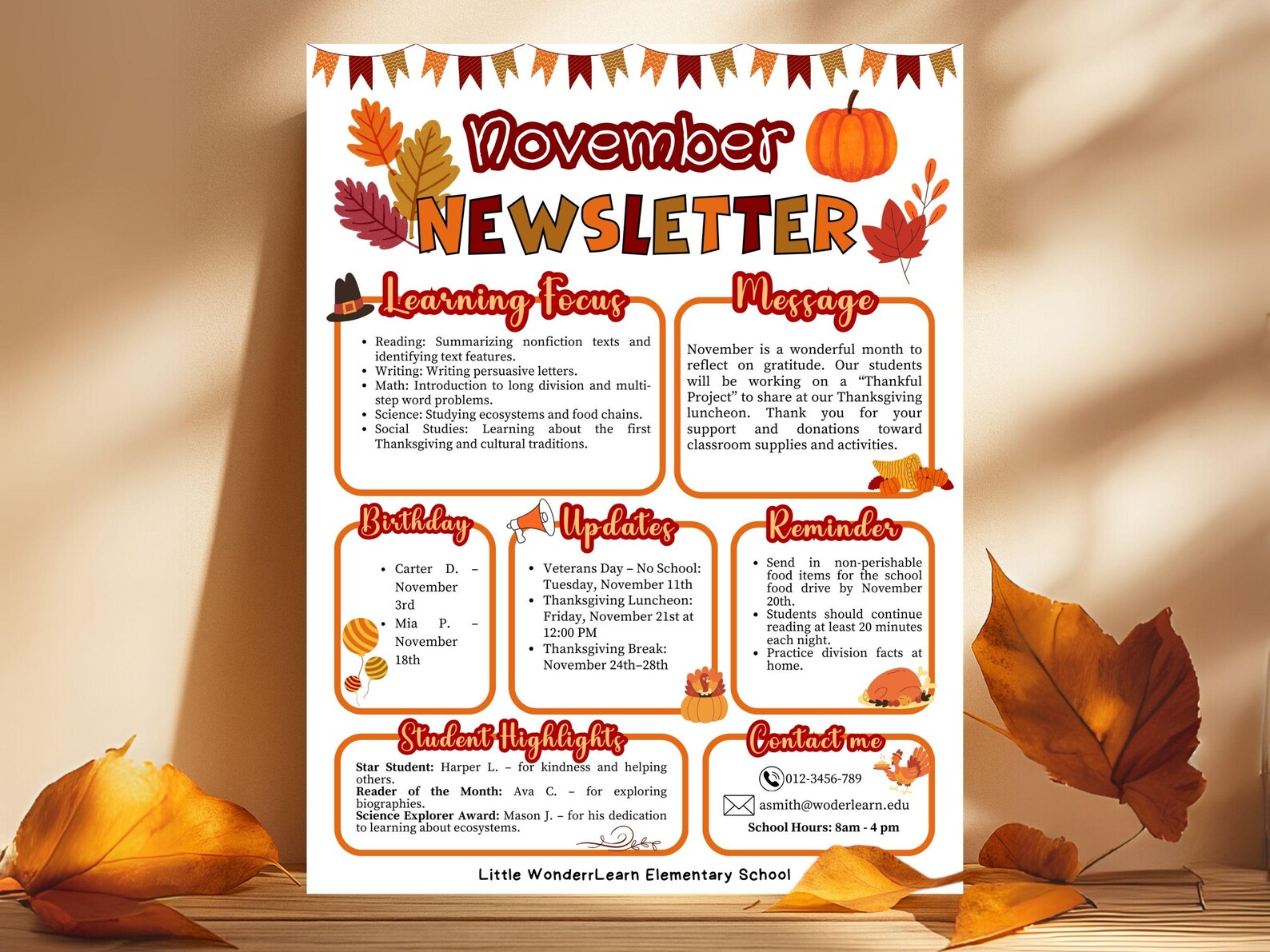 November Classroom Newsletter Editable Template for Teachers ...