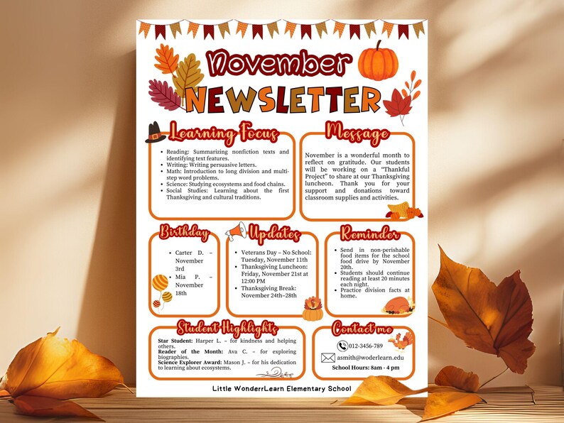 November Classroom Newsletter Editable Template for Teachers ...