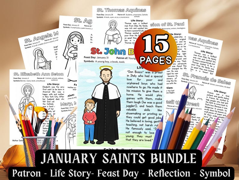 Catholic Saints January Feast Coloring Pages Bundle Kids All Saints Day ...