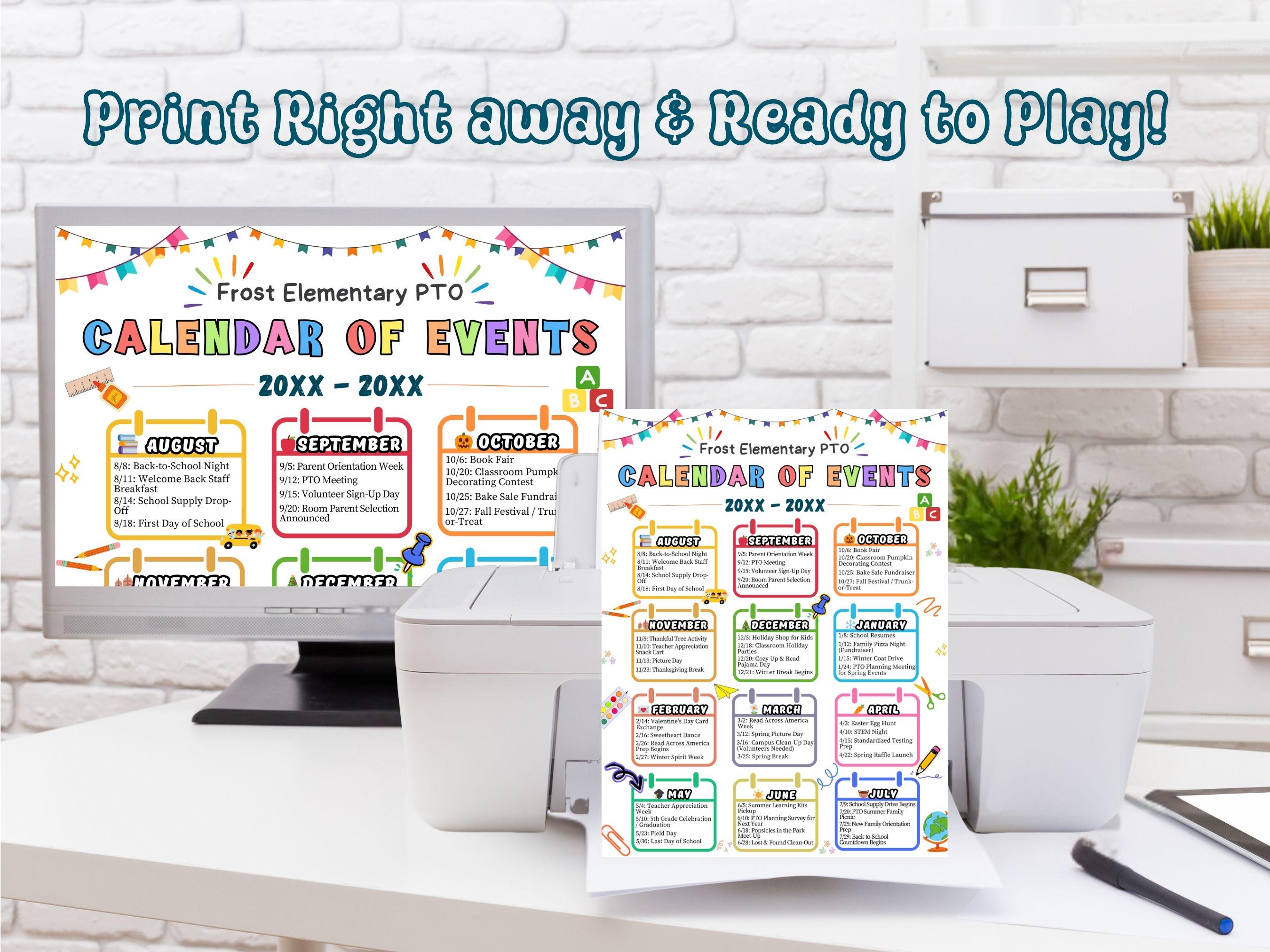 PTA Calendar of Events Flyer Editable PTO Monthly Events Template for ...