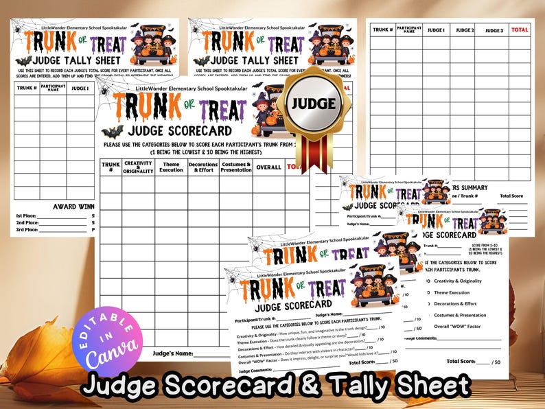 Judge Scorecard Trunk or Treat Church Halloween Contest Trunk or Treat ...
