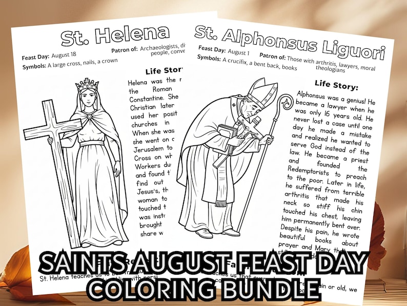 August Catholic Saints Coloring Pages Bundle Kids Monthly Saints ...