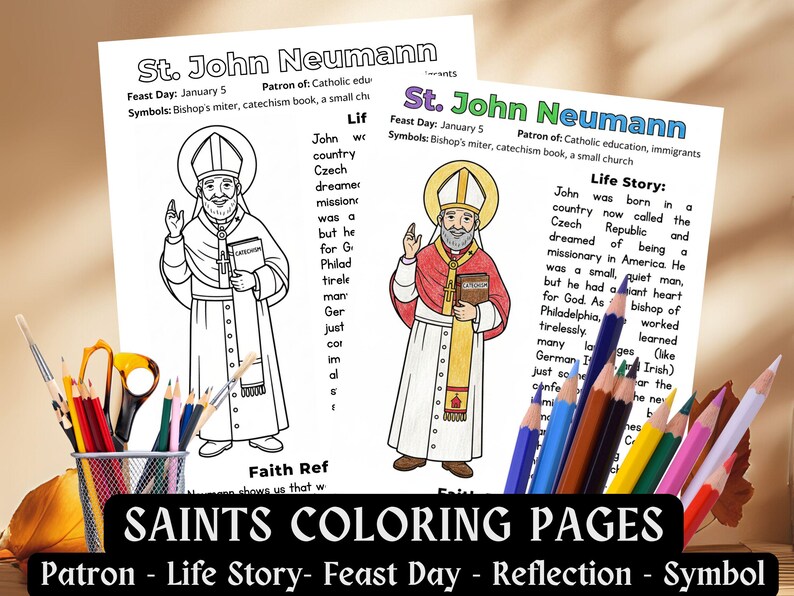Saint John Neumann Coloring Pages, Kids Catholic Saint Coloring Sheet ...