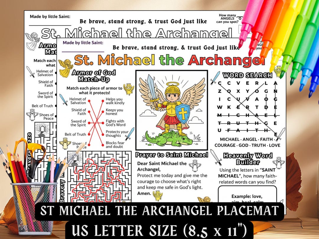 Saint Michael the Archangel Activity Placemat Kids Catholic School ...