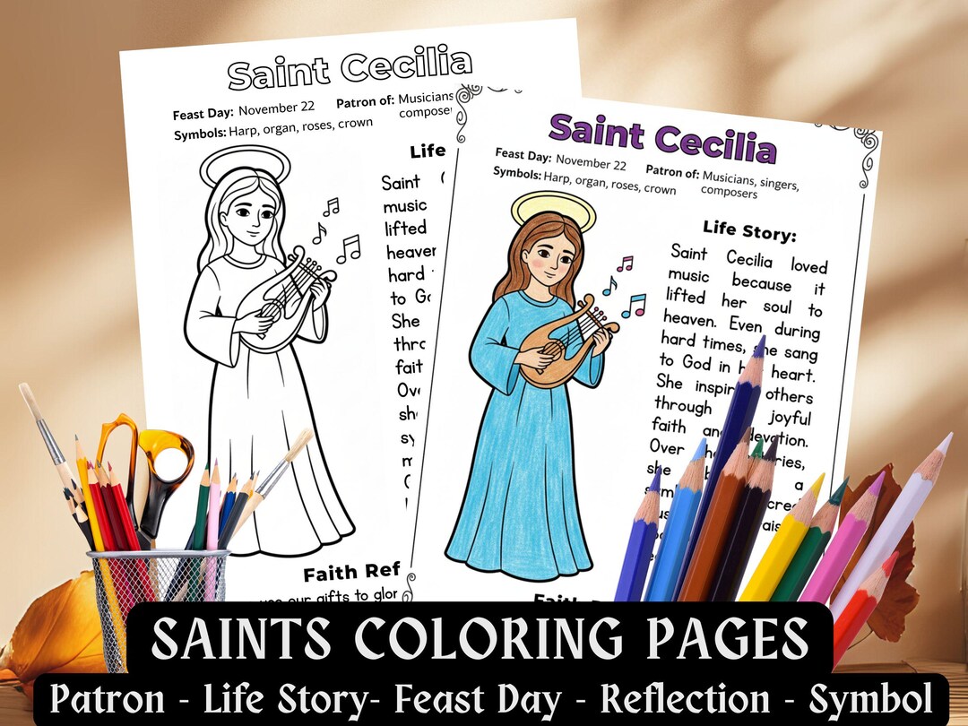 Saint Cecilia Coloring Page, Kids Catholic Saint Coloring Sheet, Faith ...