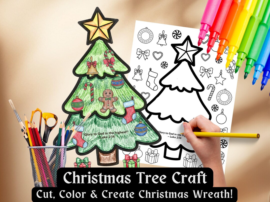 Christian Christmas Tree Craft Printable Kids Holiday Activity Decorate ...