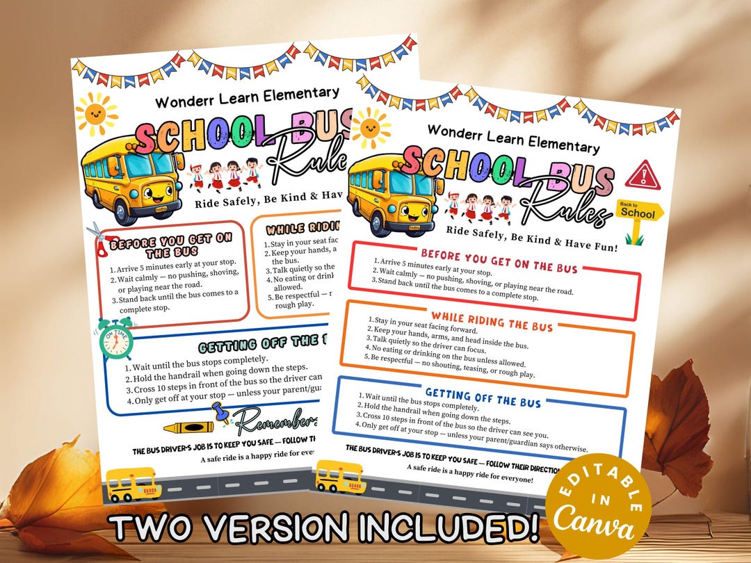 School Bus Rules Poster Printable Safety Sign Back to School Classroom ...