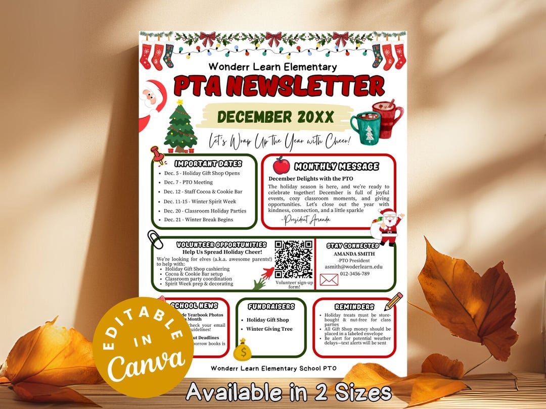 PTA December Classroom Monthly Newsletter Editable Template for ...