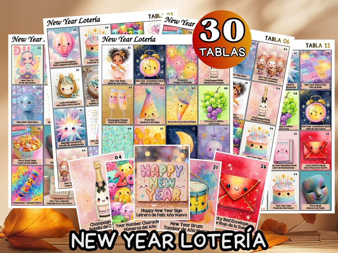 New Year Lotería Game Bilingual Mexican Bingo Cards Spanish & English ...