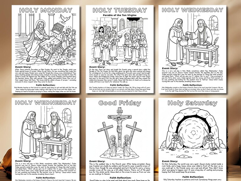 Holy Week Coloring Page Bundle, Kids Catholic Holy Week Activity ...