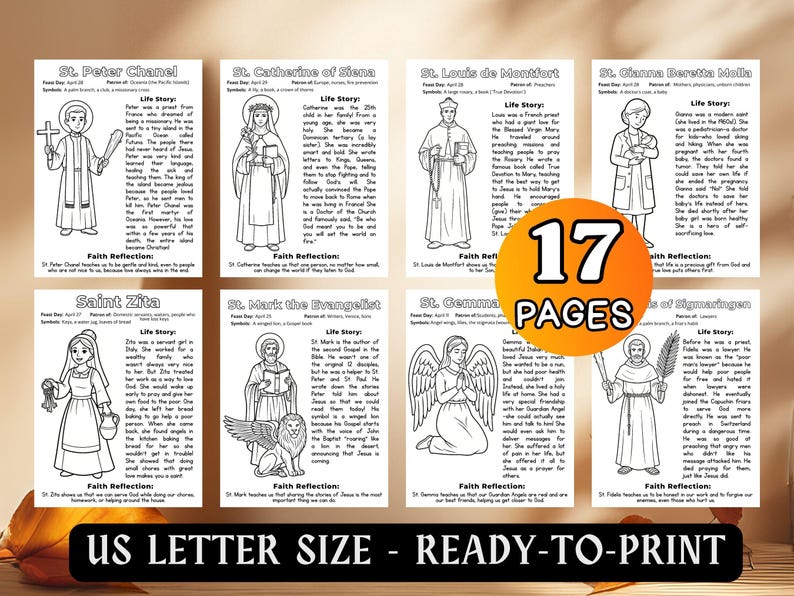 April Catholic Saints Coloring Pages Bundle Kids Monthly Saints ...