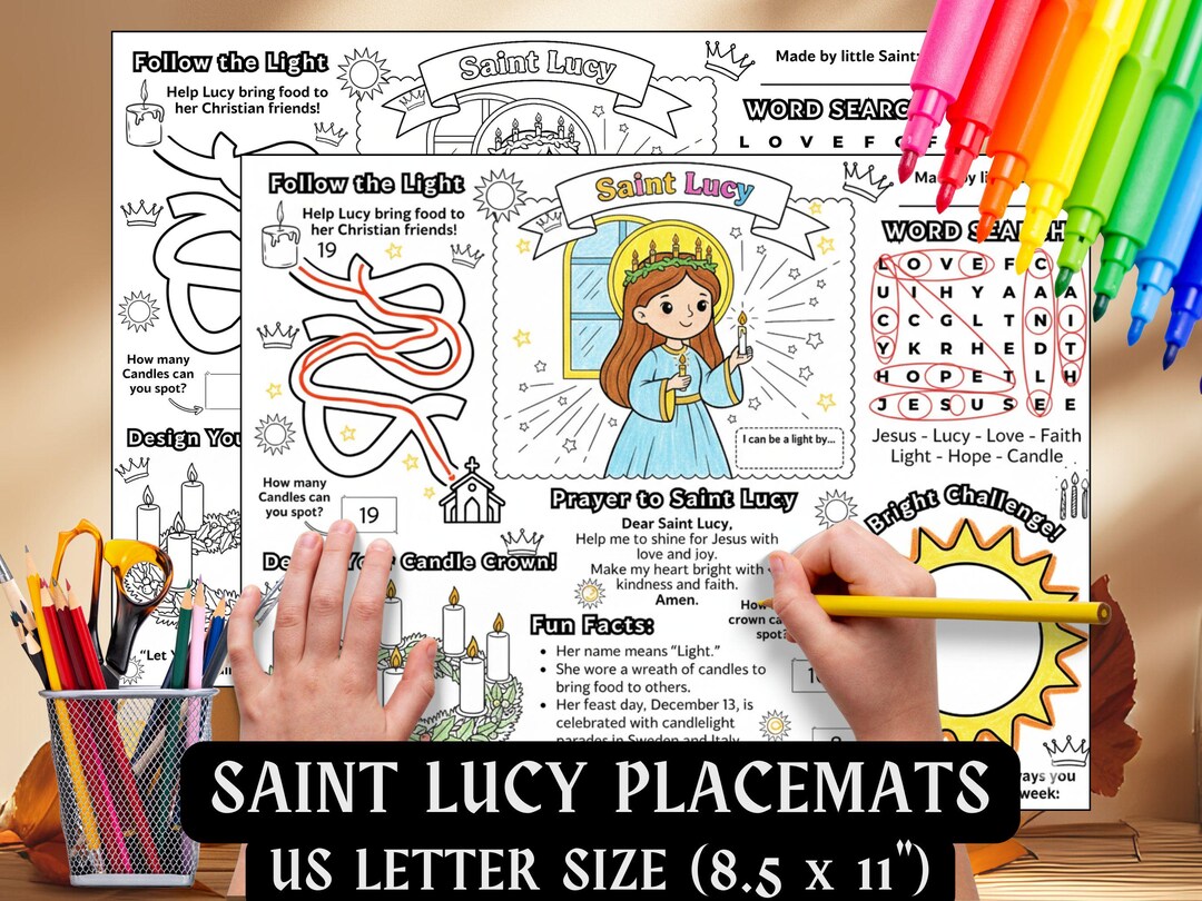 Saint Lucy Activity Placemat Kids Catholic Saint Coloring Page St. Lucy ...