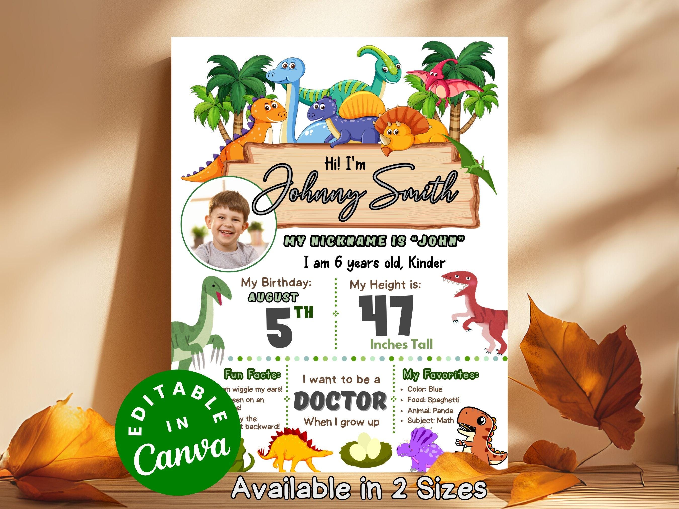 Dinosaur All About Me Flyer Back to School Dinosaur Preschool Sign ...