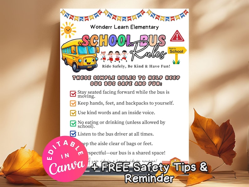 School Bus Safety Rules Poster Printable Bus Safety Sign, Editable ...
