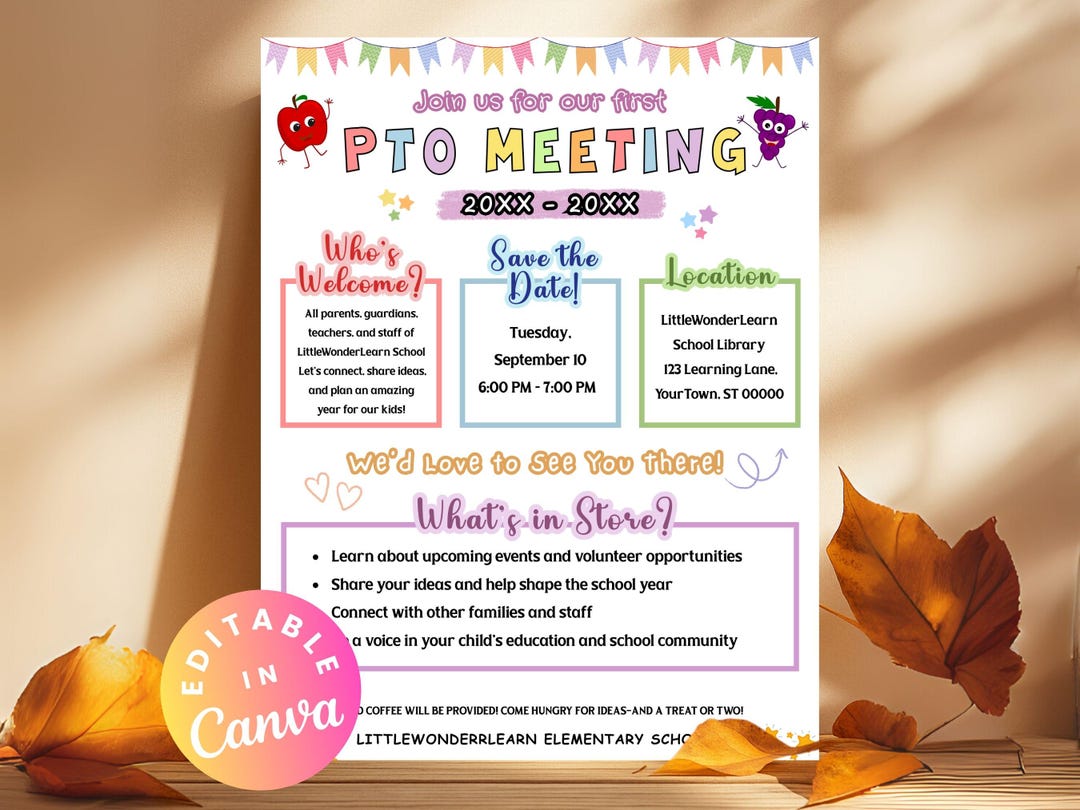 Editable PTA Meeting Flyer PTO PTA First Meeting Flyer Template Back to ...