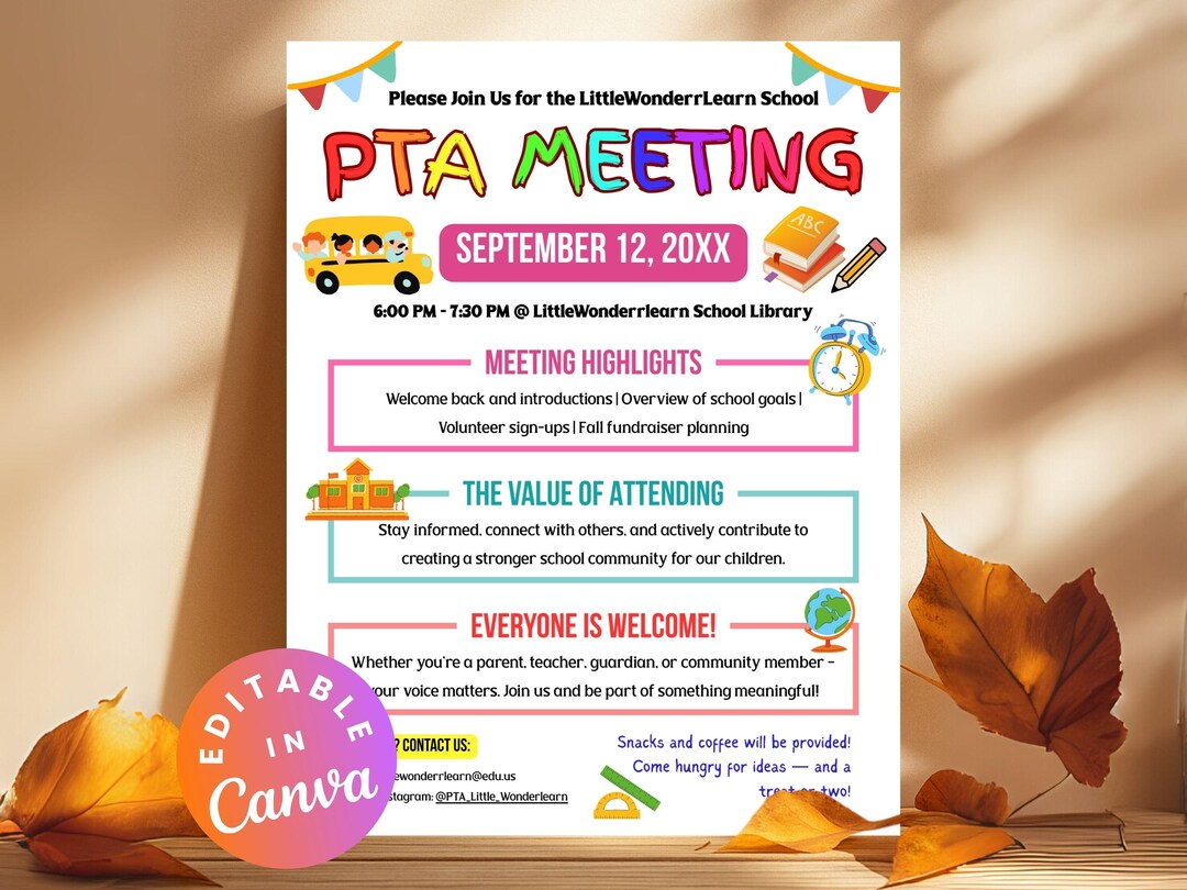 September PTA Meeting Flyer Editable Back to School Newsletter ...
