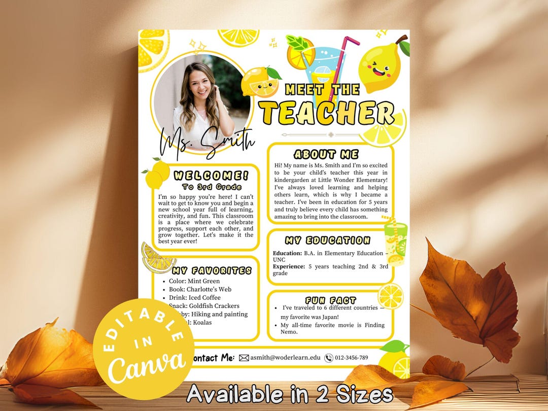 Lemon Meet the Teacher Flyer Citrus Lemon Back to School Flyer Summer ...