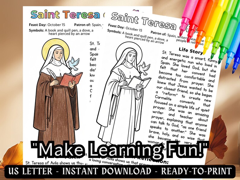 Saint Teresa of Avila Coloring Page Kids Catholic School Saint Coloring ...