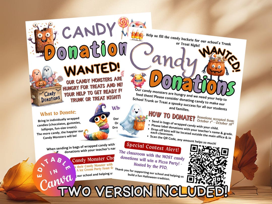 Candy Donation Flyer Editable Trunk or Treat Halloween Candy Drive ...