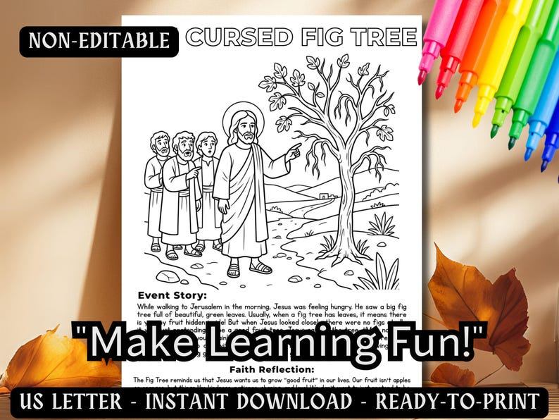 The Cursed Fig Tree Coloring Page, Kids Catholic Holy Tuesday Activity ...