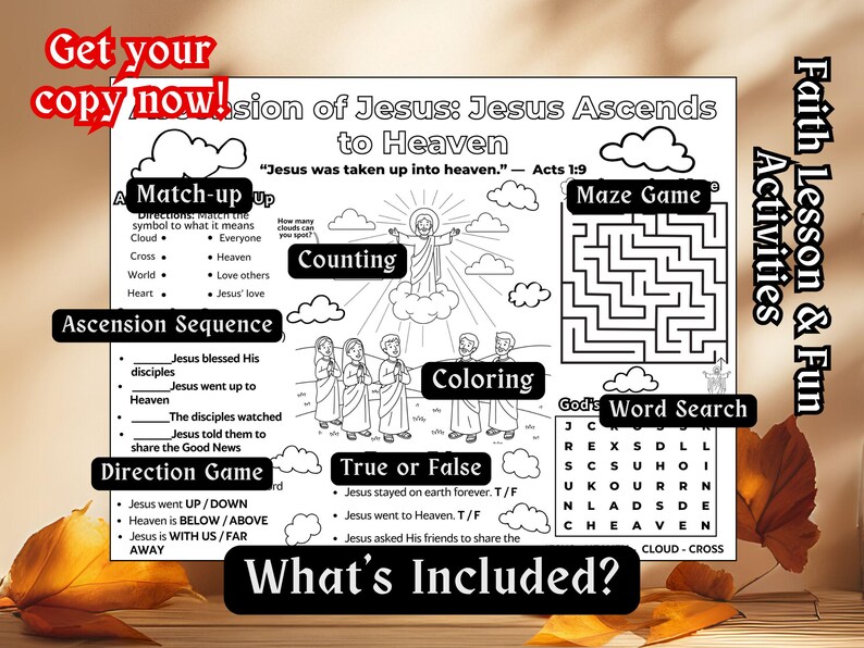 Ascension of Jesus Activity Placemat Coloring Page Kids Holy Spirit ...