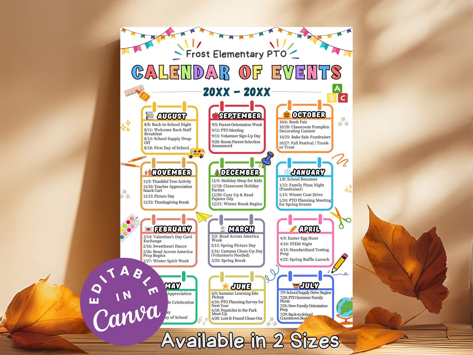 PTA Calendar of Events Flyer Editable PTO Monthly Events Template for ...