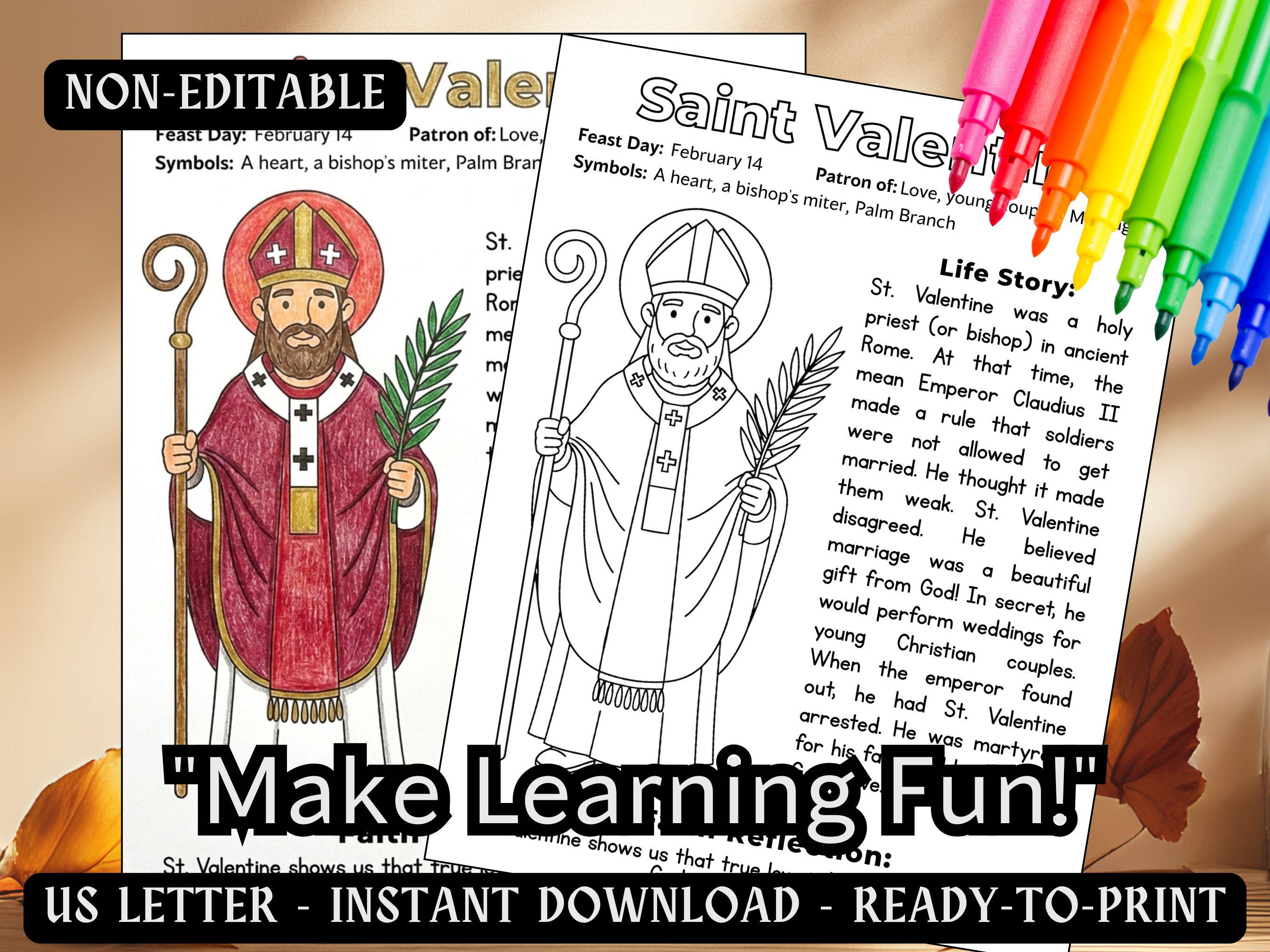 Saint Valentine Coloring Pages Kids Catholic Saint Coloring Sheet ...