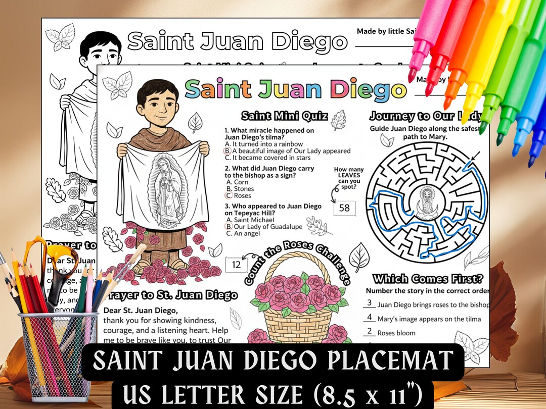 Saint Juan Diego Coloring Placemat Kids Catholic Saint Activity St ...