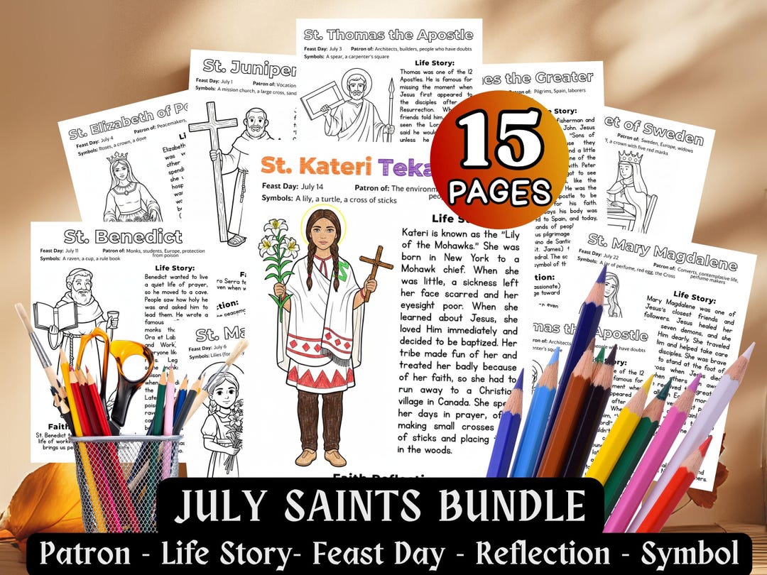 July Saints Feast Coloring Pages Kids Monthly Catholic Saint Bundle ...