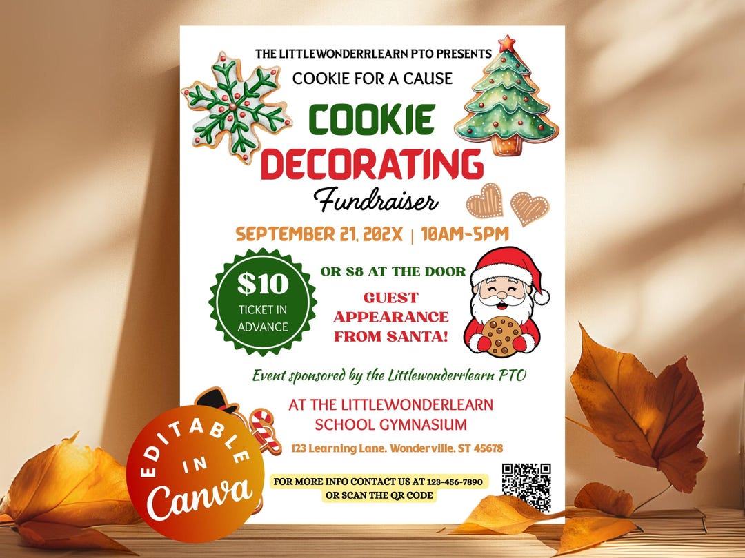 Christmas Cookie Decorating Fundraiser Flyer PTO PTA Fundraising ...