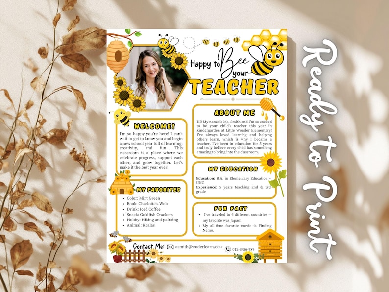 Meet the Teacher Bee Theme Flyer Editable Classroom Decor Honey Bee ...
