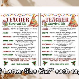 Christmas Teacher Survival Kit Tags Printable Teacher Christmas Gift ...