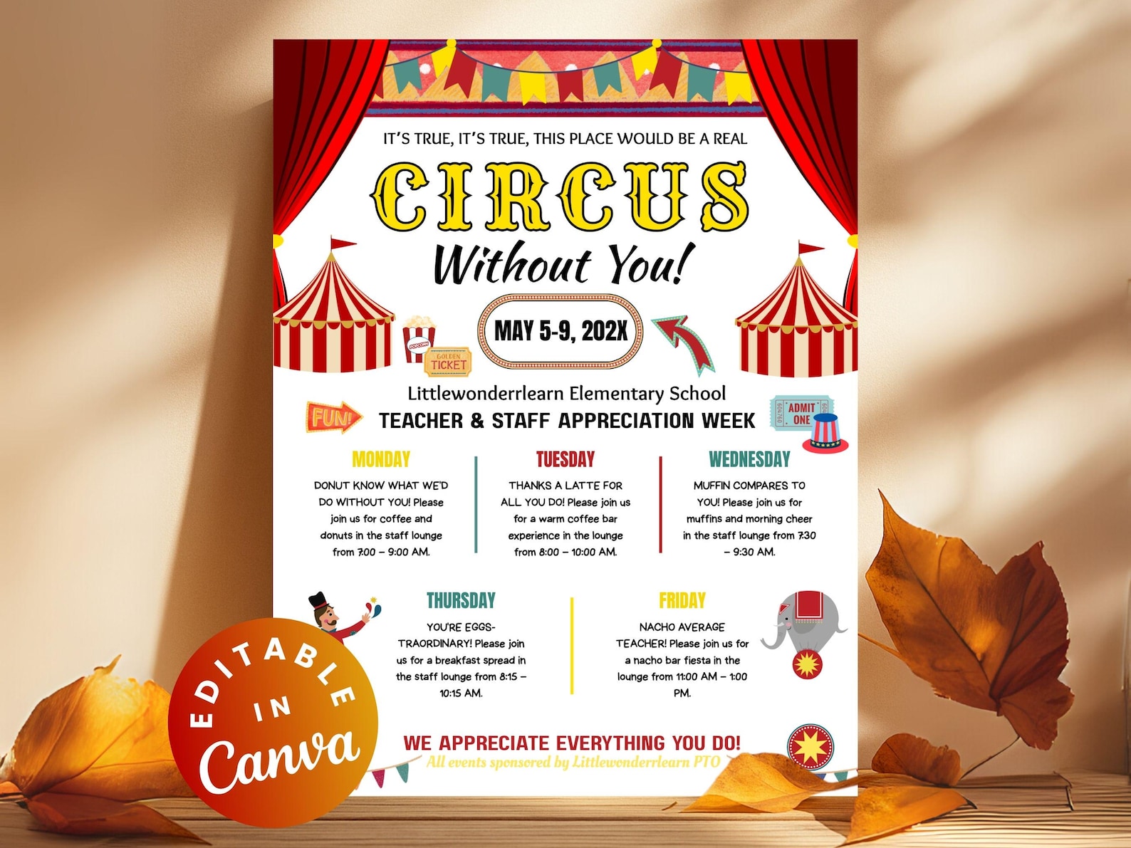 Carnival Teacher Appreciation Week Flyer, Editable Circus Teacher ...