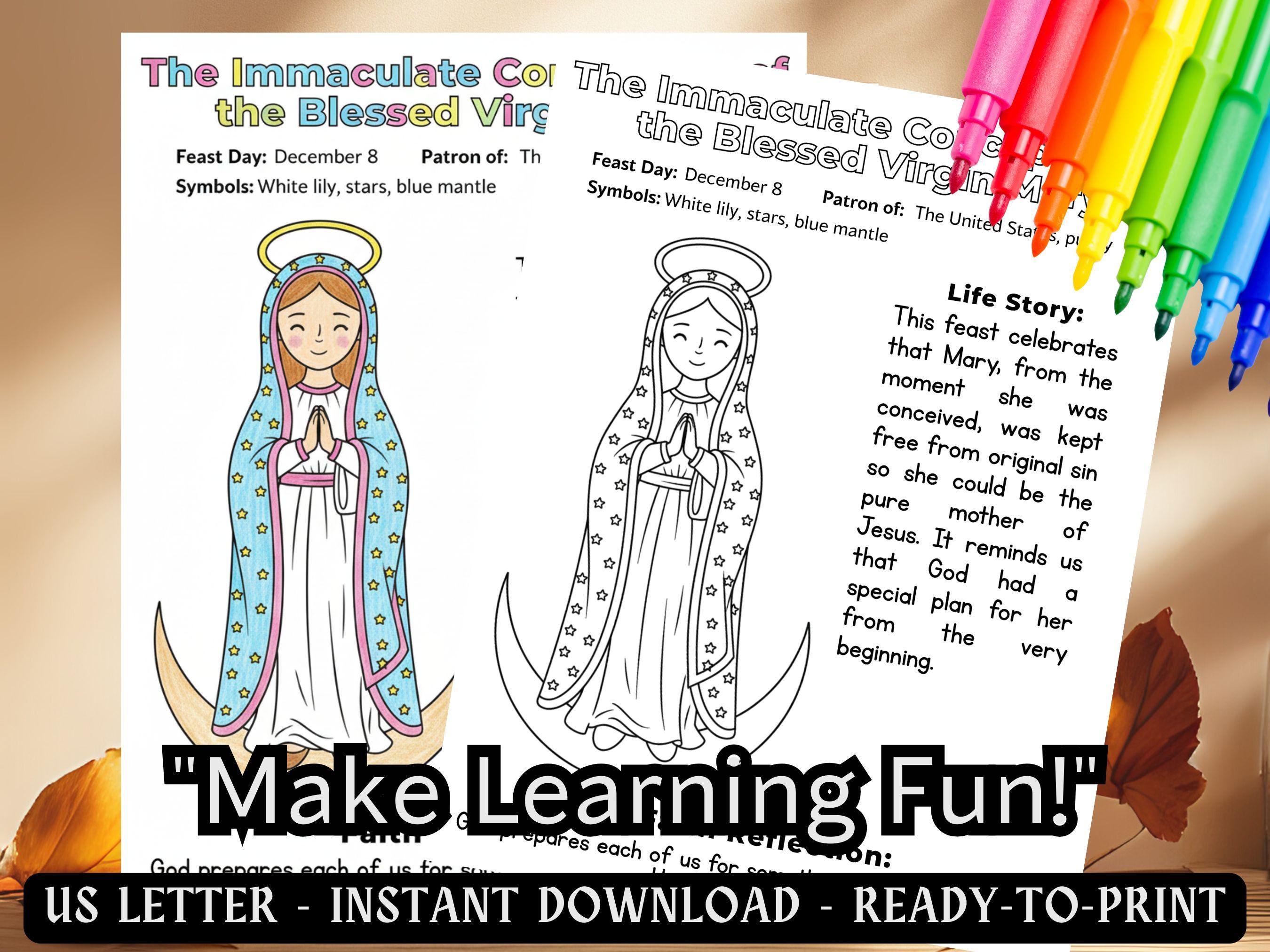 The Immaculate Conception Coloring Page Blessed Virgin Mary Catholic ...