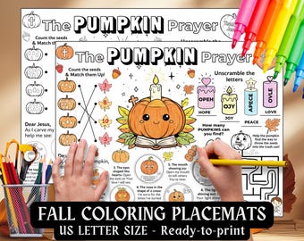 Christian Pumpkin Prayer Placemat Kids Fall Bible Pumpkin Carving Craft ...
