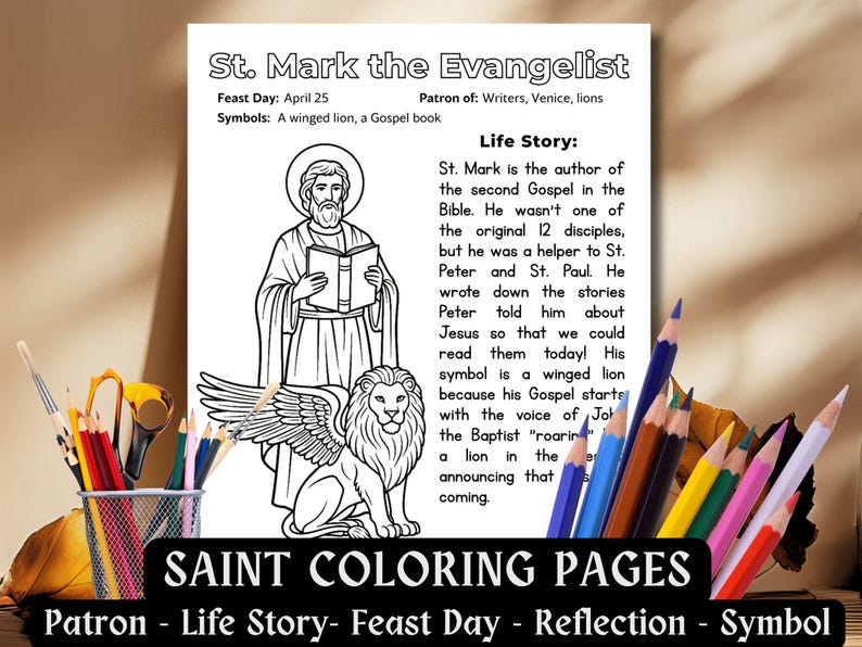 Saint Mark the Evangelist Coloring Page Catholic Kids Saint Activity ...