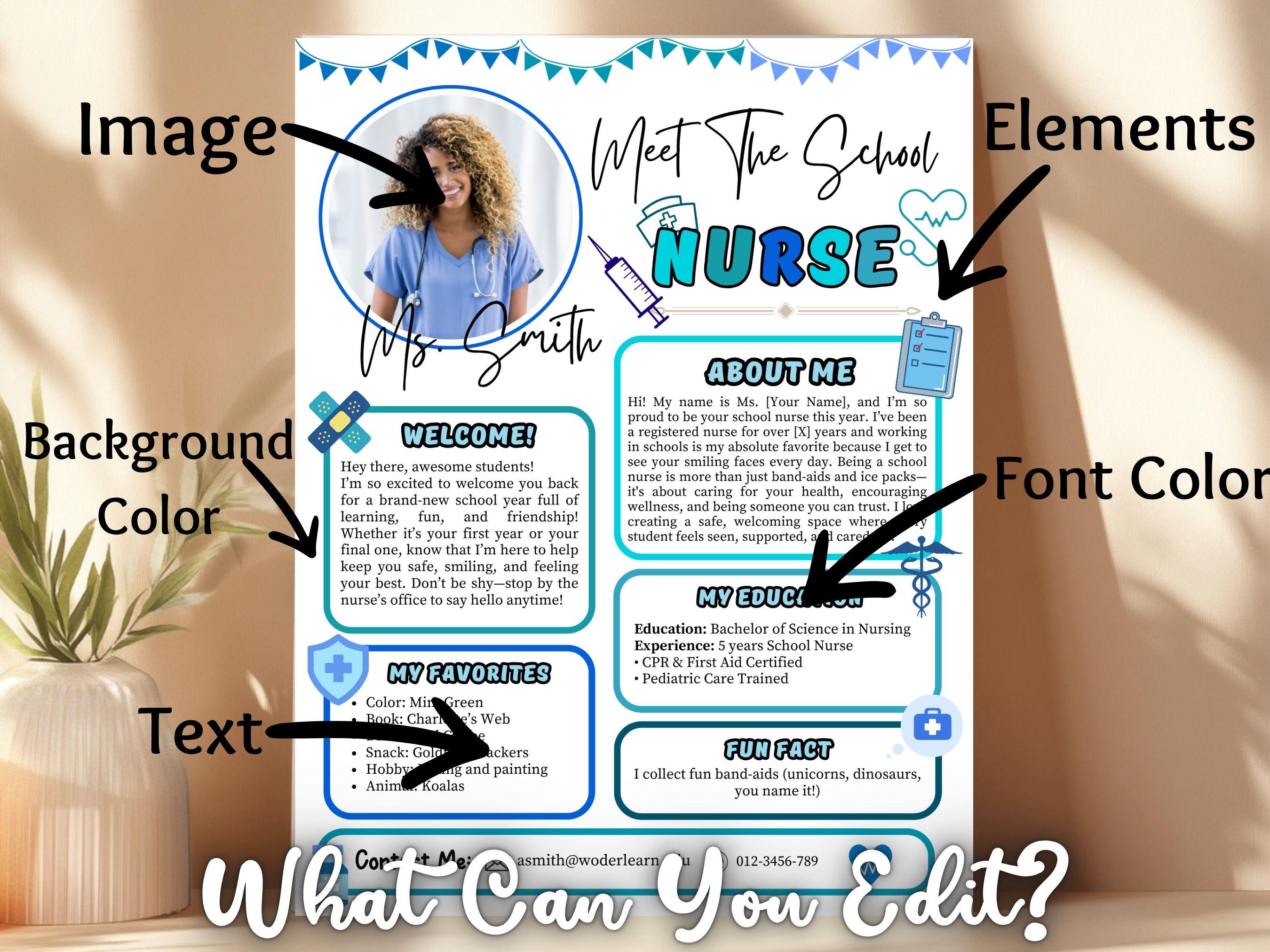 Meet the School Nurse Flyer Editable Back to School Nurse All About Me ...