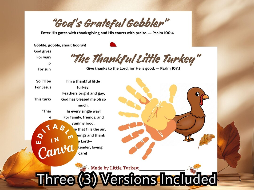 Thanksgiving Turkey Handprint Art Bundle, Turkey Handcraft Poem Toddler ...