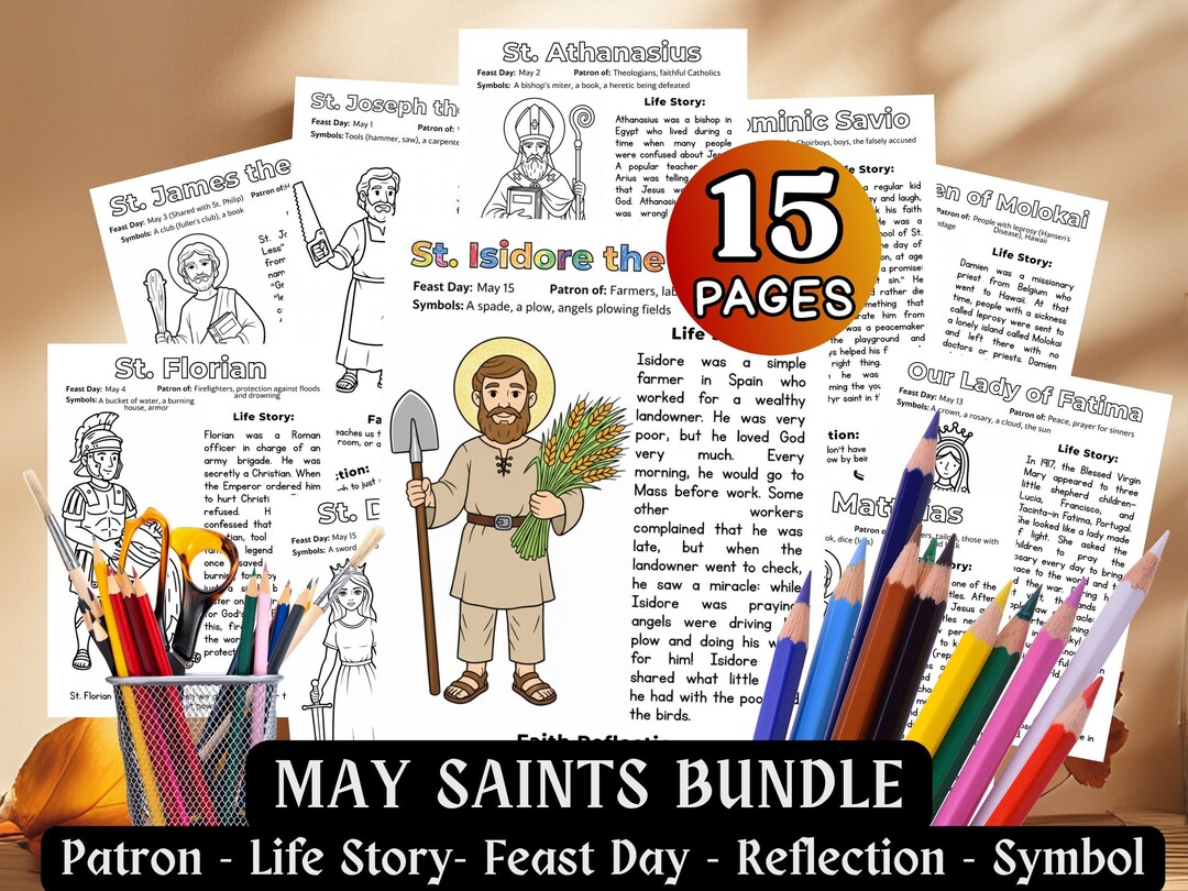 May Catholic Saints Coloring Pages Bundle Kids Monthly Saints Coloring ...