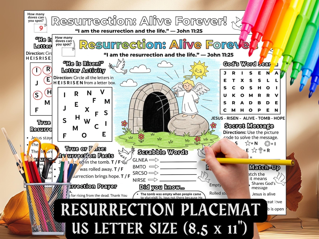 Resurrection Activity Placemat Kid Catholic School Worksheet Easter ...