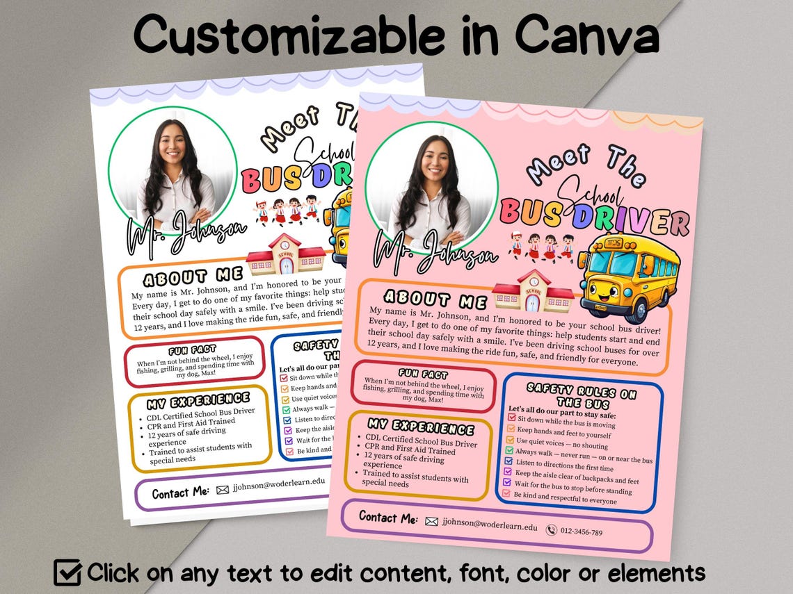 Meet the Bus Driver Flyer Back to School All About Me First Day of ...
