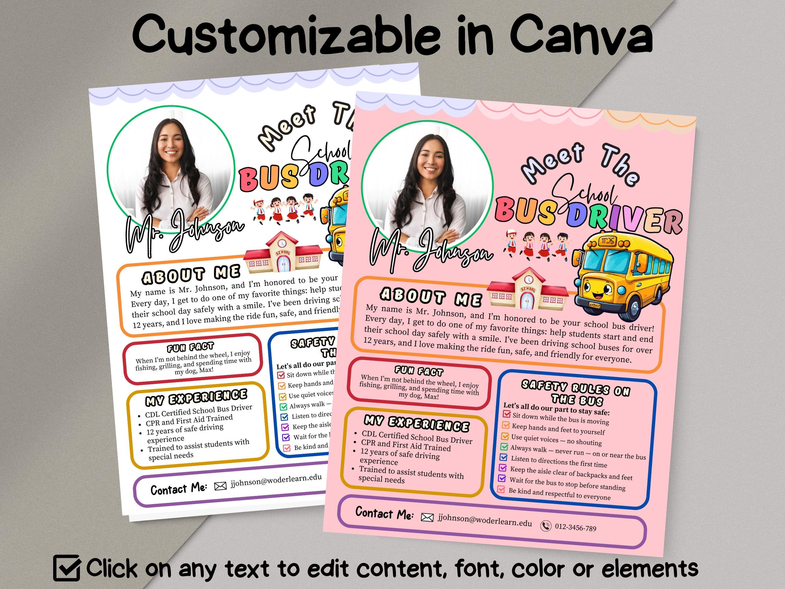 Meet the Bus Driver Flyer Back to School All About Me First Day of ...