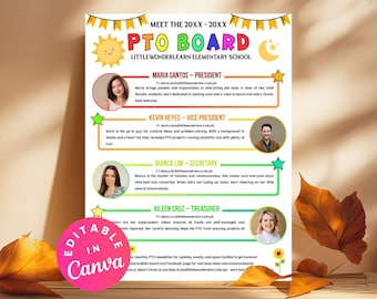Editable PTA PTO Member Contact Template: School Printable Canva ...